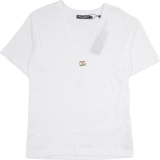 Dolce & Gabbana Femme, Tops, Blanc, Taille: 32 FR Logo Cotton T-Shirt