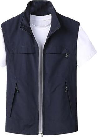 Generic Gilet Dextérieur Dété Pour Hommes Multi-Poches Maille Légère Photographie Pêche Camping Cargo Veste Sans Manches Navy blue 4XL