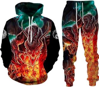 Generic M&auml;nner Chinesischer Drache Hoodie 3D Gedruckt Lose Pullover Chinesischer Drache Sport Shirt Jogging Anzug Sport Set (F1,4XL)
