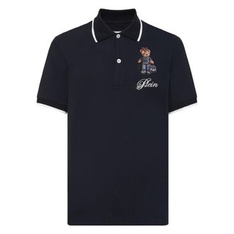Philipp Plein Polo Shirt Hotel Teddy Bear - - Tops - Herren - Blau - 3XL