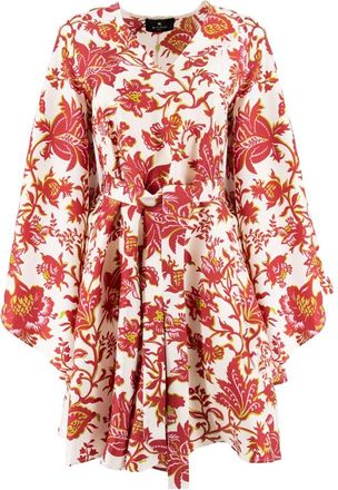 Etro Femme, Robes, Multicolore, Taille: 38 FR Mini-robe en soie avec imprim&eacute; cachemire floral plac&eacute; et ceinture