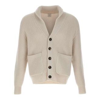 Eleventy Homme, Pulls, Blanc, Taille: S Gilet &agrave; col ch&acirc;le