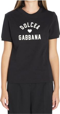 Dolce & Gabbana Femme, Tops, Noir, Taille: 38 FR T-shirt ras du cou avec logo graphique