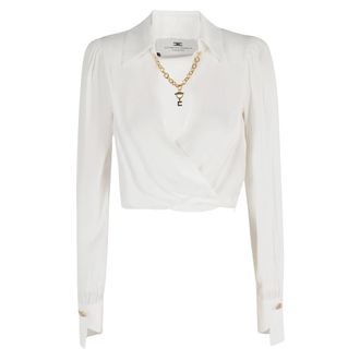 Elisabetta Franchi Bluse aus Georgette-Stoff mit Schmuckdetail - - Blouses & Shirts - Damen - Wei&szlig; - L
