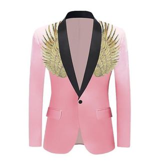 Generic Veste pour homme avec paillettes brod&eacute;es et ailes brod&eacute;es - Blazer - Col ch&acirc;le - Coupe ajust&eacute;e - &Eacute;l&eacute;gante - Motif dor&eacute; - Pour f&ecirc;te, mariage, sc&egrave;ne, ch
