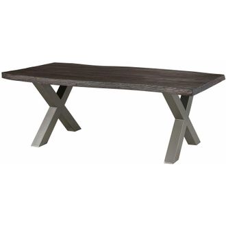 Massivmoebel24 Baumtisch Mango 240x100x77 grau lackiert / X-Beine silber matt freeform 5