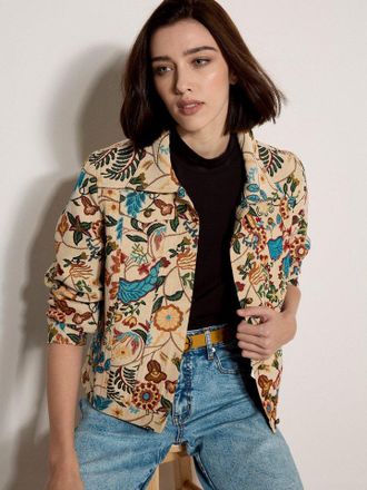Apricot Kurzjacke Tapisserie-Jacke mit Blumenmuster