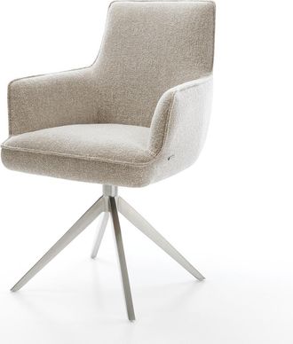 DELIFE Drehstuhl Heira-Flex mit Armlehnen Webstoff Soft Beige Kreuzgestell breit Edelstahl 360&deg; drehbar Wippfunktion Taschenfederkern, Esszimmerst&uuml;hle
