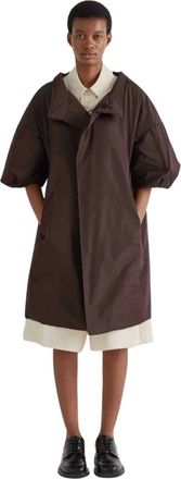 Meimeij Femme, Vestes, Brun, Taille: 44 FR Spolverino aperto maniche corte a palloncino e tasche laterali