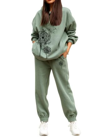 TOMWELL Jogginganzug Damen L&auml;ssig Trainingsanzug Set mit Kapuzen Kordelzug Freizeitanzug f&uuml;r Herbst Winter G Gr&uuml;n M