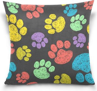 Linomo Kissenbezug 50x50 cm, Bunt Hund Pfote Druck Dekorative Kissenbezug Kissenh&uuml;lle f&uuml;r Couch Sofa Bett Hause