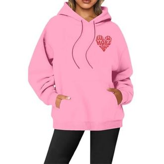Generic Sweat-shirt pour femme XXL Streetwear &agrave; la mode Sweat &agrave; capuche Coupe &agrave; manches longues avec motif de coeur romantique Haut d&eacute;contract&eacute; pour femme pou