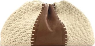 Sista Paris Femme, Sacs, Beige, Taille: ONE Size Uniq Big Mykonos Crochet and Leather Clutch Bag
