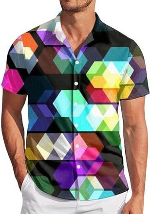 Generic Chemise &agrave; manches courtes pour homme - Confortable - &Agrave; paillettes - Pour carnaval, festival, loisirs - Avec boutonni&egrave;re - Vintage - &Agrave; paillettes - Sty