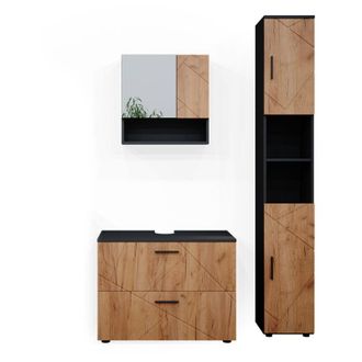 Vicco Ensemble meubles bain Irma, Ch&ecirc;ne dor&eacute;/anthracite, 3 pi&egrave;ces, avec tiroirs et armoire haute, Vicco