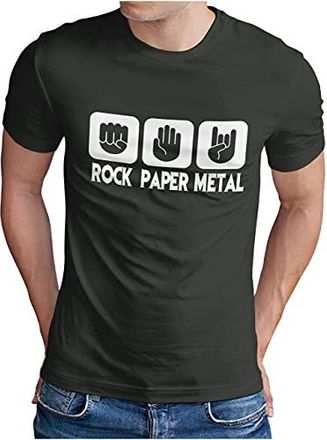 OM3 Rock Paper Metal - T-shirt - pour homme - Pierre papier ciseaux m&eacute;tal - S - 4XL - Gris - X-Large