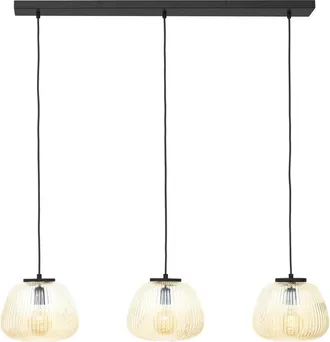 Brilliant Lampe Kaizen Pendelleuchte 3flg amber-bernstein/schwarz matt Metall/Glas braun 3x A60, E27, 40 w - Brilliant