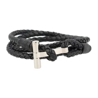 Tom Ford Homme, Accessoires, Noir, Taille: XL Braided Leather T Bracelet