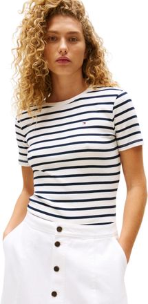 Tommy Hilfiger Damen T-Shirt Kurzarm Slim Cody Rundhalsausschnitt, Mehrfarbig (Breton/ECU/Dark Night Navy), XXS
