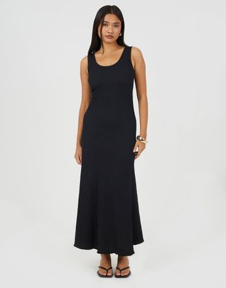 Brave Soul Robe longue &eacute;vas&eacute;e en jersey textur&eacute; avec bretelles fines et d&eacute;tails en dentelle - Noir