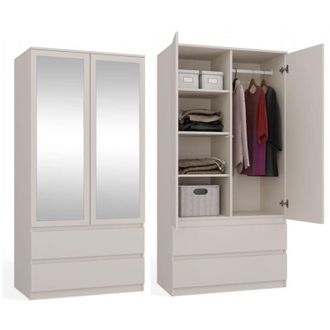 Topeshop TURIN - Schrank 2 T&uuml;ren mit Spiegel modernen Stil Schlafzimmer - 90x50x180 - 2 Schubladen