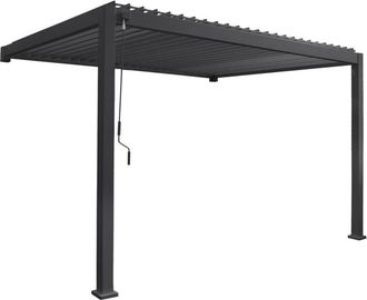 Sweeek Pergola bioclimatique aluminium anthracite adoss&eacute;e lames orientables 4x3m Triomphe