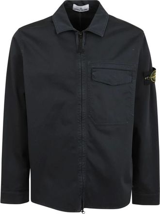 Stone Island Homme, Chemises, Bleu, Taille: M Logo Patch Overshirt