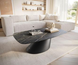DELIFE Couchtisch Edge Boot 120x70 cm Keramik Laminam Noir Desir Braun Conis Metall Schwarz, Couchtische