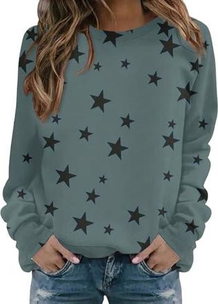 Generic Sweats pour femme avec imprim&eacute; &eacute;toiles - Sweat-shirt sans chapeau &agrave; manches longues - Haut tendance - Pull ample pour femme, bleu, XXL
