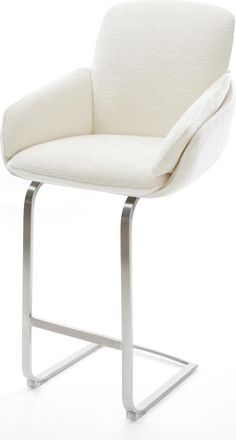 DELIFE Barstuhl Luan-Flex Boucl&eacute; Soft Beige Freischwinger Flach Edelstahl Silberfarben, Barst&uuml;hle