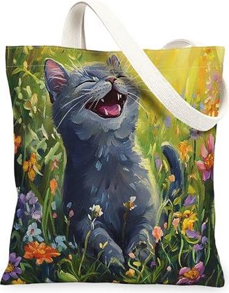 Generic Sac fourre-tout en toile motif chats russes bleus pour le shopping, 33 x 38 cm, sac d&eacute;picerie r&eacute;utilisable pour femme, motif animal de compagnie, d&eacute;co
