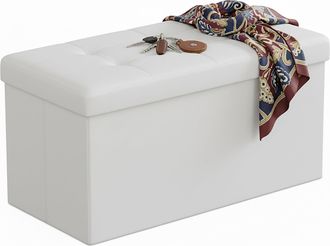 Relaxdays Sitzbank mit Stauraum, Kunstleder, faltbar, gepolstert, Flur, Schlafzimmer, HxBxT: 38 x 76 x 38 cm, wei&szlig;