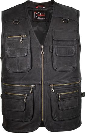 MDM Herren Lederweste, Freizeitweste, Jagdweste, Anglerweste, Velour Schwarz, Lammleder (Gr. 2XL)