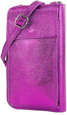 modamoda.de P06 Sac à bandoulière en cuir pour femme 16 x 8 cm Fabriqué à la main en Italie, rose métallisé, s