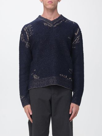 Maison Margiela Pull &agrave; col V en laine et coton &agrave; effet us&eacute;