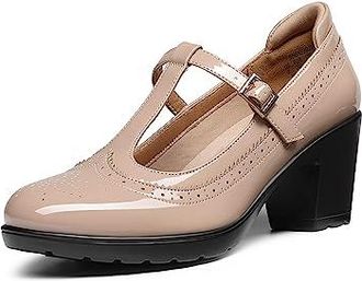 Dream Pairs Talons Oxford classiques pour femme avec sangle en T, Nu Pat, 38.5 EU