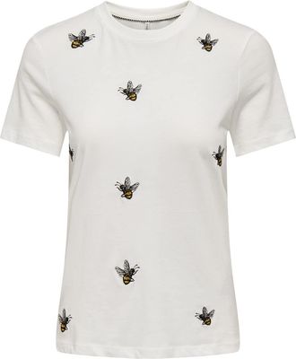 Only Damen Onlkita Reg S/S Top Box Cs JRS, Cloud Dancer/Print:Bees, XS