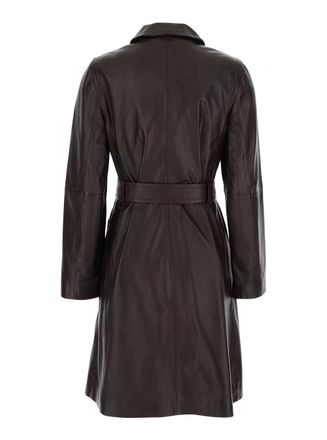 Max Mara Womens Single-Breasted Jacket Amaca Brown Leather Lamb Coat