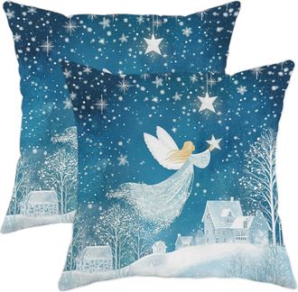 Generic Weihnachtsengel Sofakissen Weich Kissenh&uuml;lle Dekorative Zierkissenbezug F&uuml;r Balkon B&uuml;ro Schlafzimmer 45X45Cm 2Er Set