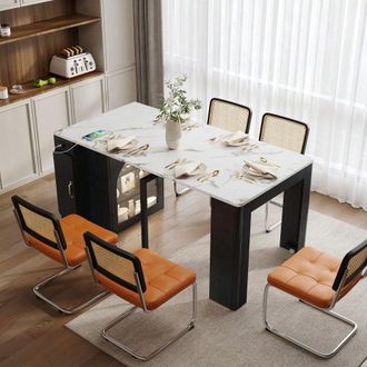 Generic &Icirc;lot de Cuisine Mobile et Pratique - Table extensible Avec Plateau amovible, prises int&eacute;gr&eacute;es et Rangement (Blanc) (White+Black + MDF+Glass)