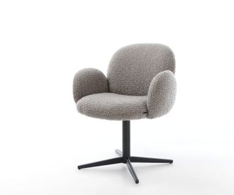 DELIFE Drehstuhl Nube-Flex mit Armlehnen Boucl&eacute; Silbergrau Fu&szlig;kreuz Schwarz 360&deg; drehbar Taschenfederkern, Esszimmerst&uuml;hle