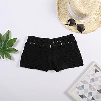 Generic Short Femme Crochet - Mini Short de Plage Sexy en Maille, Taille Basse et D&eacute;chir&eacute;, Confortable et Respirant pour l&Eacute;t&eacute;