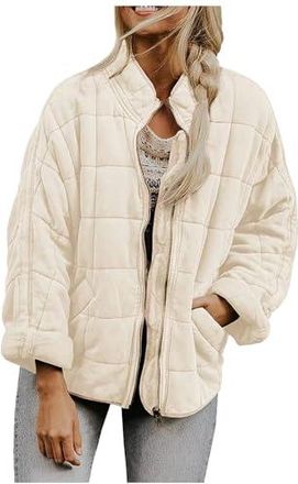 Generic Vestes pour femmes 2026 veste &agrave; col de couleur pure &eacute;l&eacute;gante coupe ample poches manteau &agrave; manches longues, beige, XXL