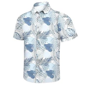 Generic Chemise hawa&iuml;enne &agrave; manches courtes pour homme - Sans plis - Boutonn&eacute;e - &Eacute;vacuation de lhumidit&eacute; - S&eacute;chage rapide - Imprim&eacute; d&eacute;contract&eacute; - Haut color&eacute; 