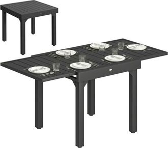 OUTSUNNY Table de jardin extensible - Outsunny - 4 &agrave; 6 personnes - plateau &agrave; lattes, pieds en acier - aluminium - 160/80 x 80 x 75 cm - noir