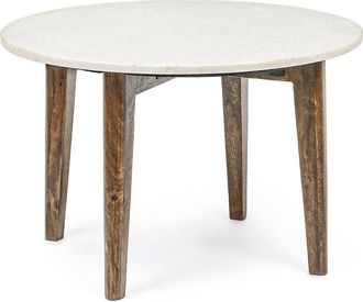 BIZZOTTO Bizzotto - Table basse ronde vintage en manguier et marbre blanc D60 - blany