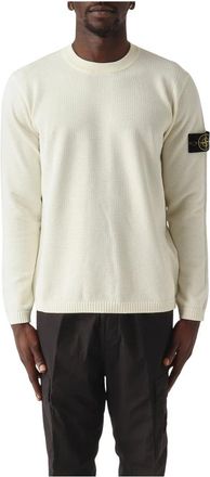 Stone Island Homme, Pulls, Blanc, Taille: M Micro Stitch Soft Cotton Crewneck