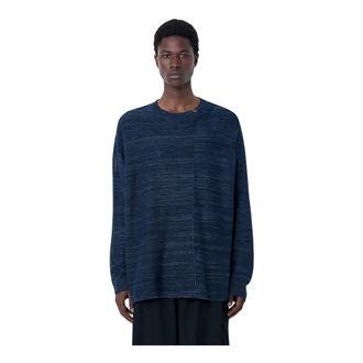 Yohji Yamamoto 7G 2Ply Pallarel Garn Button Detail Pullover - - Knitwear - Herren - Blau - L