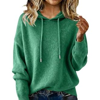 Generic Pull à capuche confortable à manches longues pour femme, pull à capuche léger et doux pour lautomne et lhiver, Vert, 3XL
