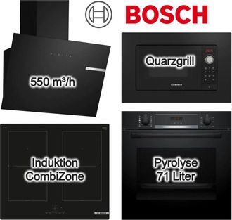 Bosch K&uuml;chenset Backofen + Dunstabzugshaube + Induktionskochfeld + Mikrowelle in schwarz